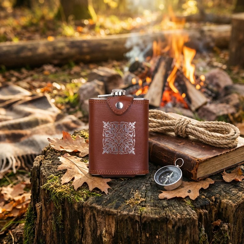 Фляга походная 0,24 л в чехле из натуральной кожи 508ФК
