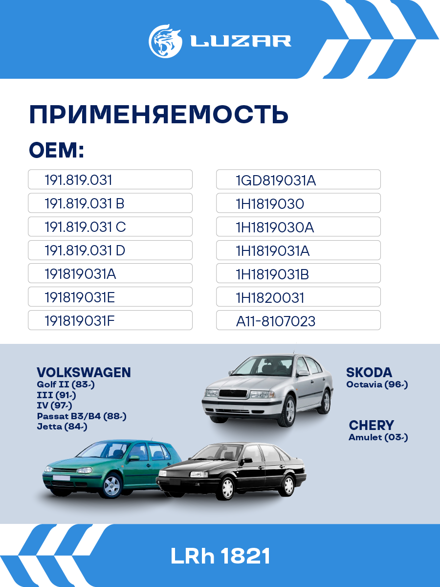 Радиатор отопителя для а/м Golf III (91-)/Golf IV (97-)/Octavia (96-) LRh 1821 LUZAR — фото 1