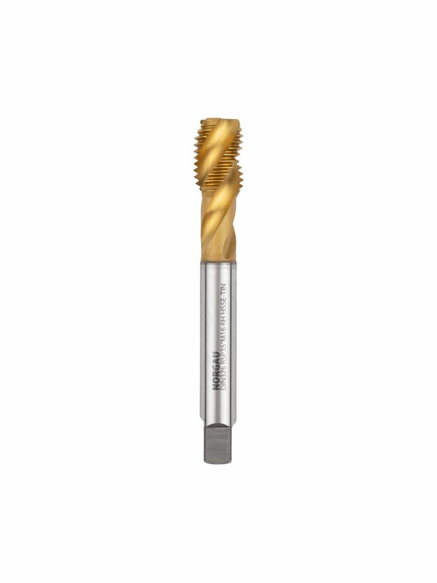 Метчик М16 NORGAU Industrial из стали HSSE (Co5%) с износостойким покрытием TIN для обработки глухих отверстий, машинный 6H
