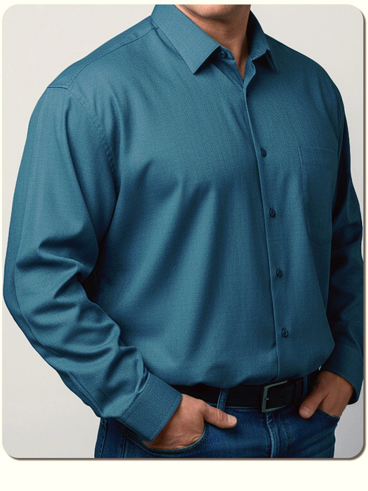 Рубашка Мужская рубашка с длинным рукавом прямая классическая, сорочка на пуговицах, рубаха на любой сезон, зеленая однотонная, с карманом, на любой сезон и на лето рубашка