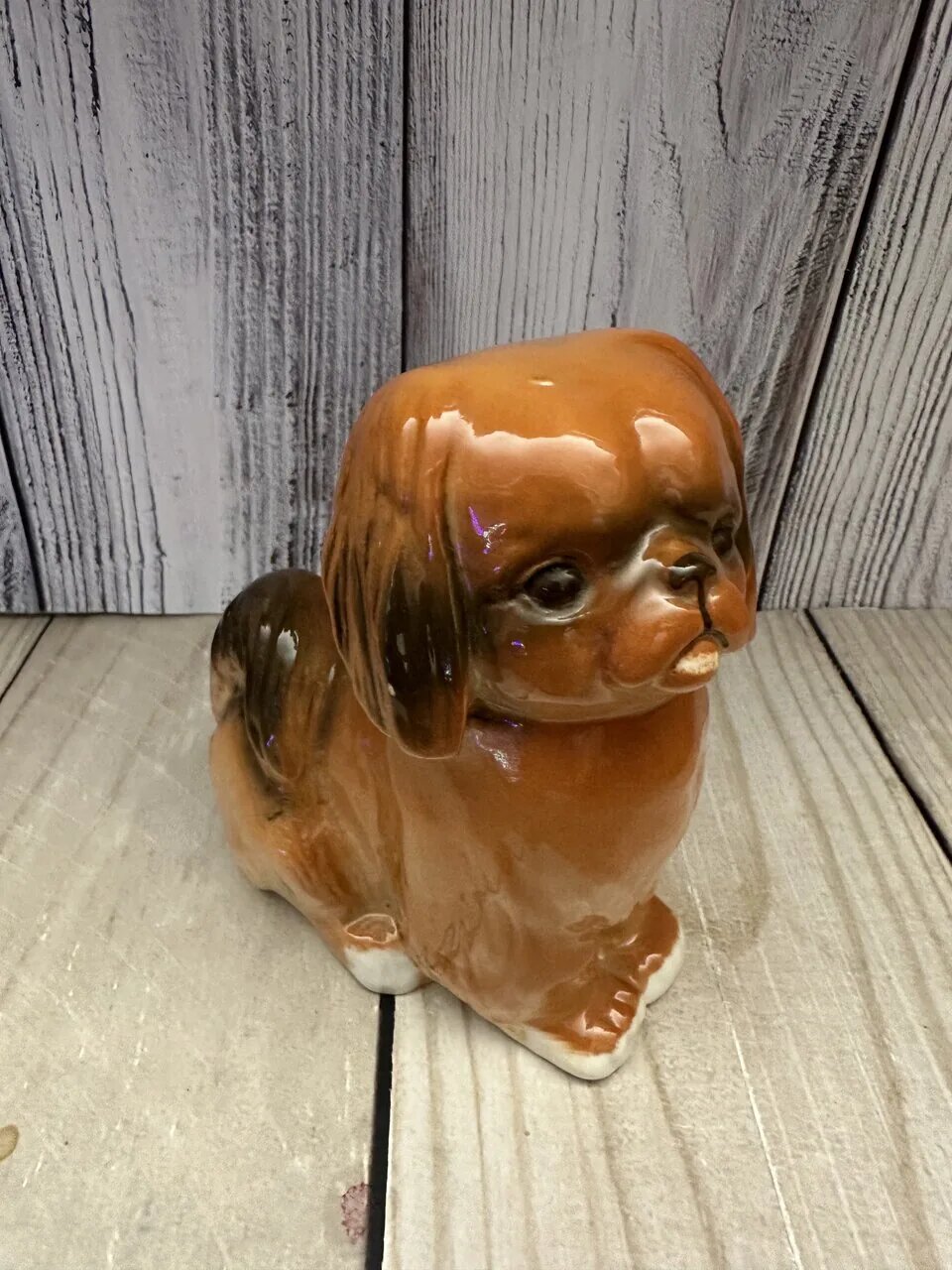 Статуэтка Собака Пикинэс Фарфор Лфз 70 годы винтажная коллекционная