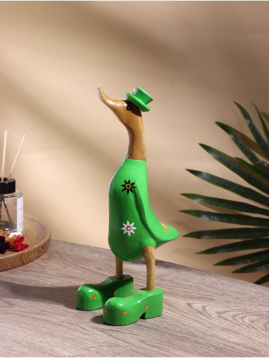 Сувенир «Утка в зеленой одежде с принтом», дерево, 13×9×27 см