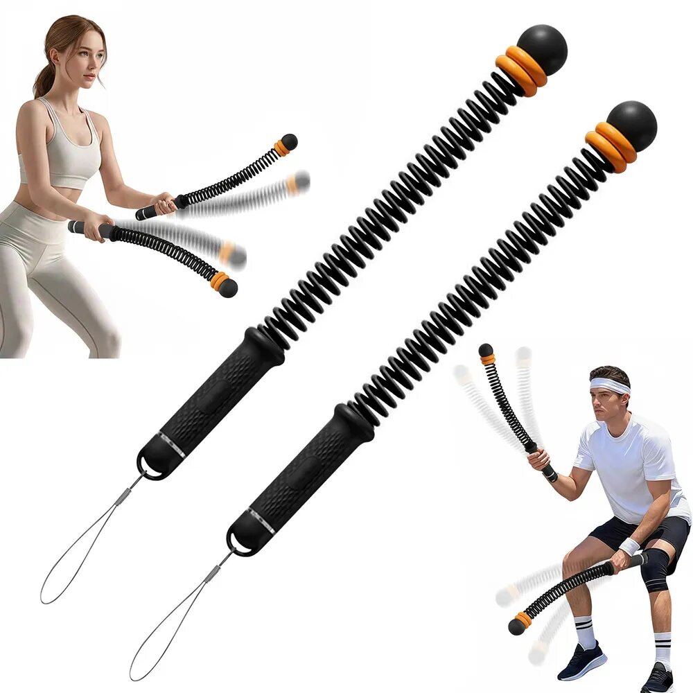 Палочка эстафетная для фитнеса - комплект из двух пружинных канатов, черный и оранжевый