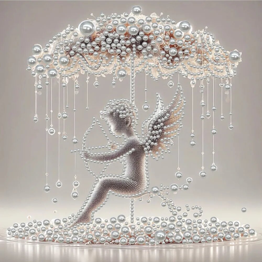 DIY-картина из жемчужин 30x30 см с деревянной рамой для рукоделия, белый цвет