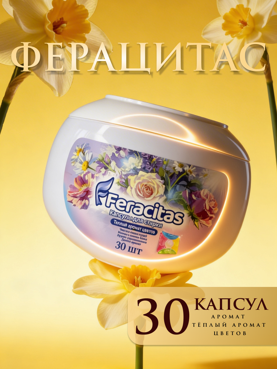 Капсулы для стирки Ферацитас Тёплый аромат цветов, 30 шт. универсальные