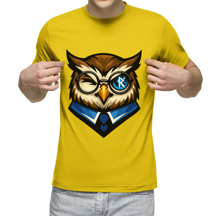 Мужская футболка «Бизнес Сова Эспорт - Owl Gamer в Очках с Галстуком» (желтый, S)