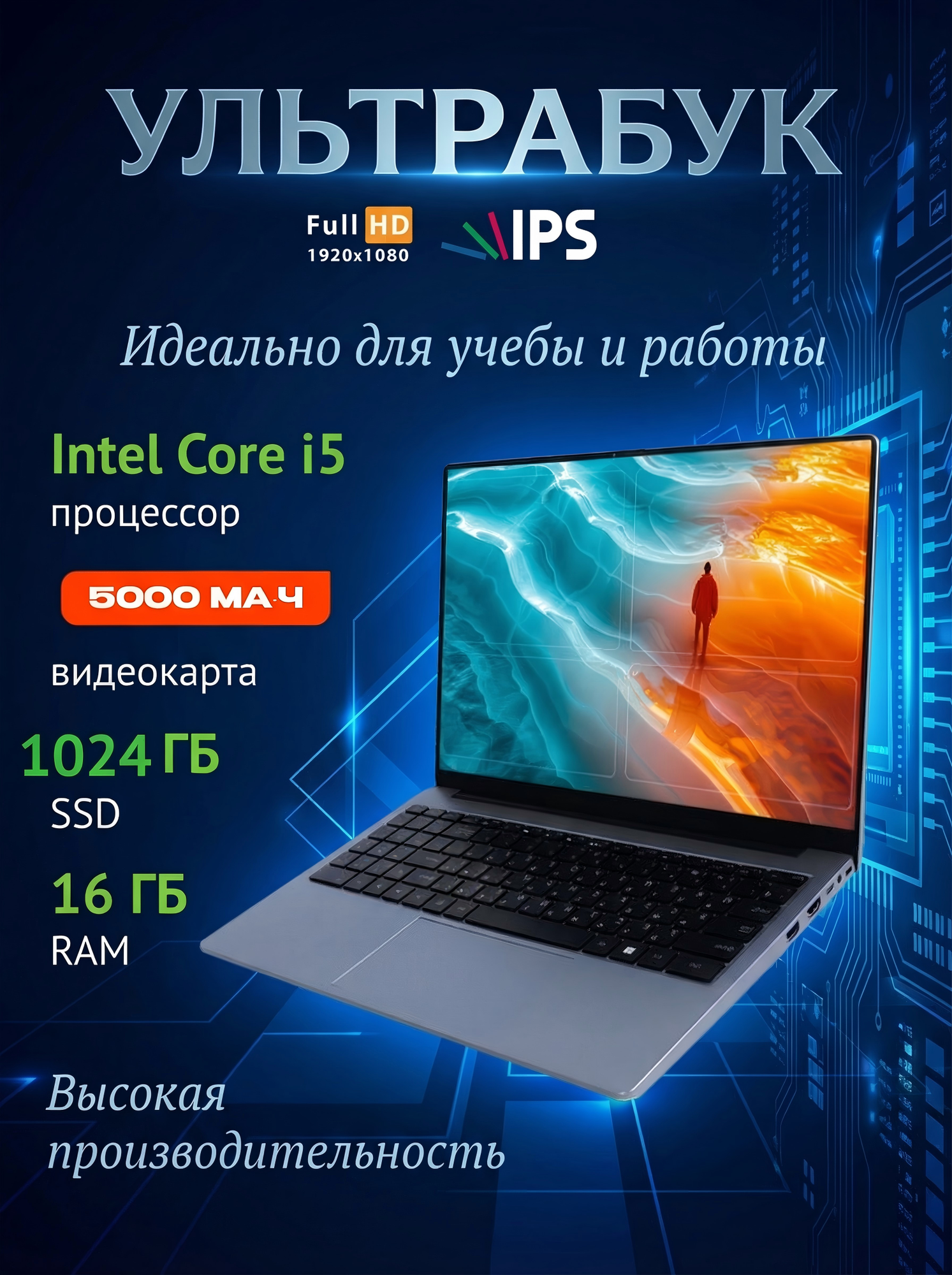 Игровой ноутбук15.6“ Inter Core i5, SSD,1024ГБ, 16ГБ RAM, Windows 11, антибликовый экран