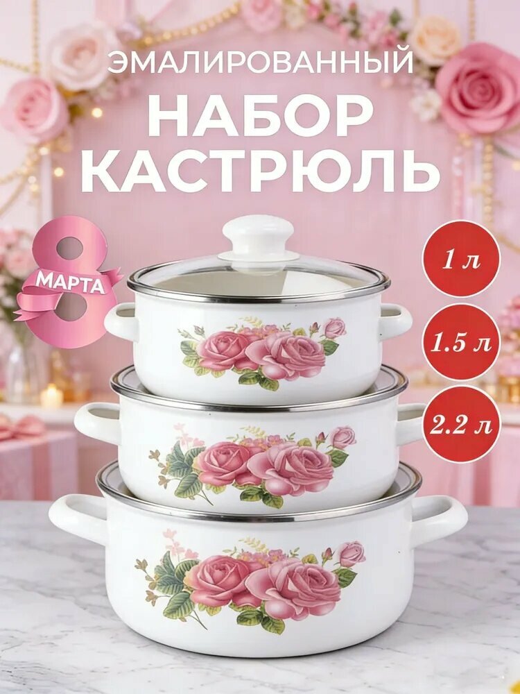 Котел пищевой, Эмаль, 1,5 л, 1 л, 2,2 л, 3 шт