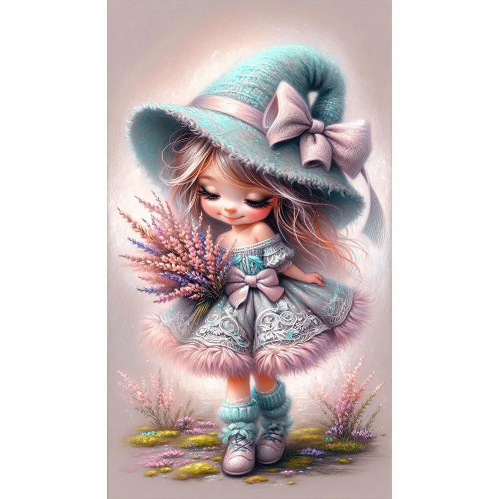 Диамантная картина Девочка с лавандой в стиле 5D, смола, 40 70 см