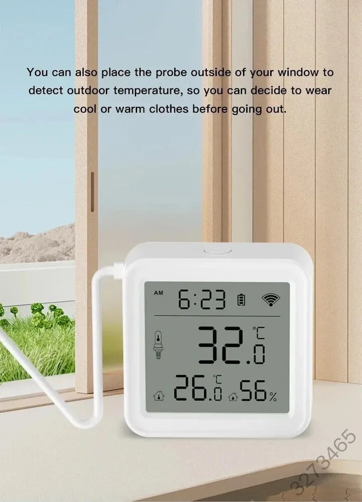 Умный zigbee-датчик температуры и влажности Tuya для умного дома, с внешним датчиком — фото 1