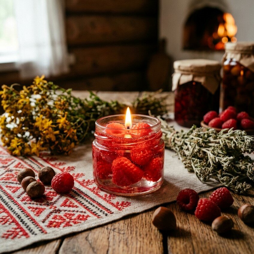 Свеча ароматическая "Малина -Ваниль" из гелевого воска в прозрачной банке, 80 мл
