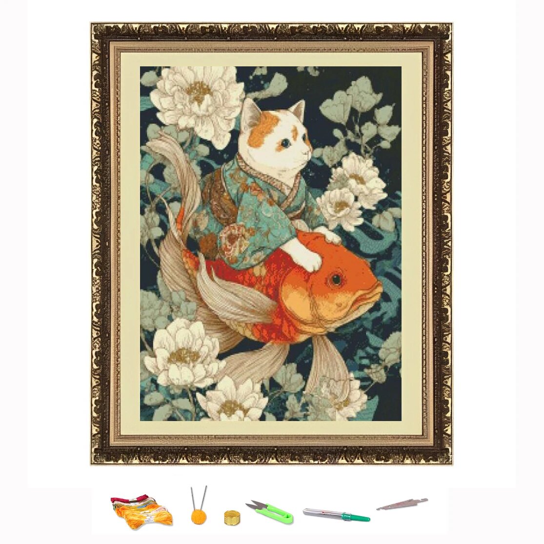 Набор для вышивки крестом "Кошка на кои", 11CT 60x50cm, 11CT Cotton Threads