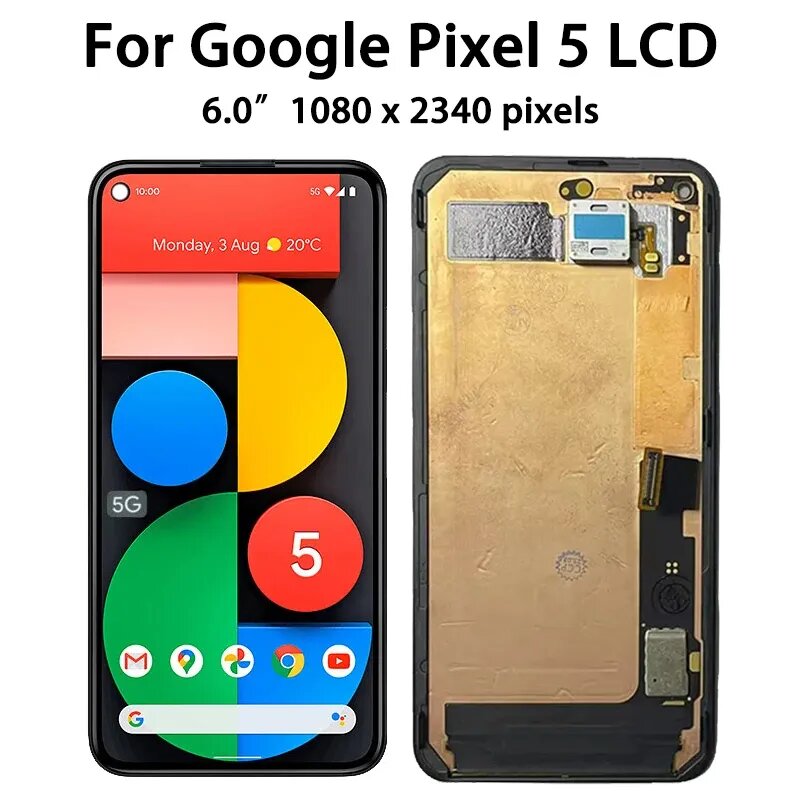6,0-дюймовый OLED-дисплей для Google Pixel 5, GD1YQ, GTT9Q, G5NZ6, ЖК-дисплей с рамкой, сенсорный экран, панель управления, комплектующие.