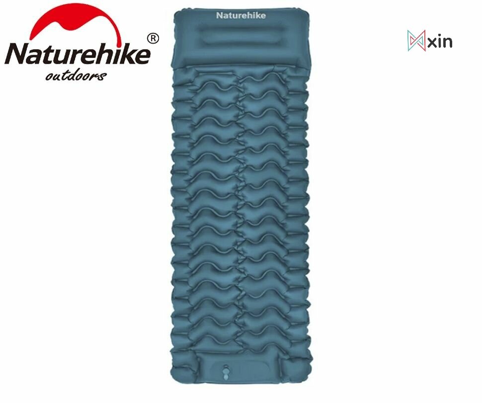 Спальный коврик Naturehike CNK2550WS019 FC01 одноместный с подушкой, с ножным насосом, синий