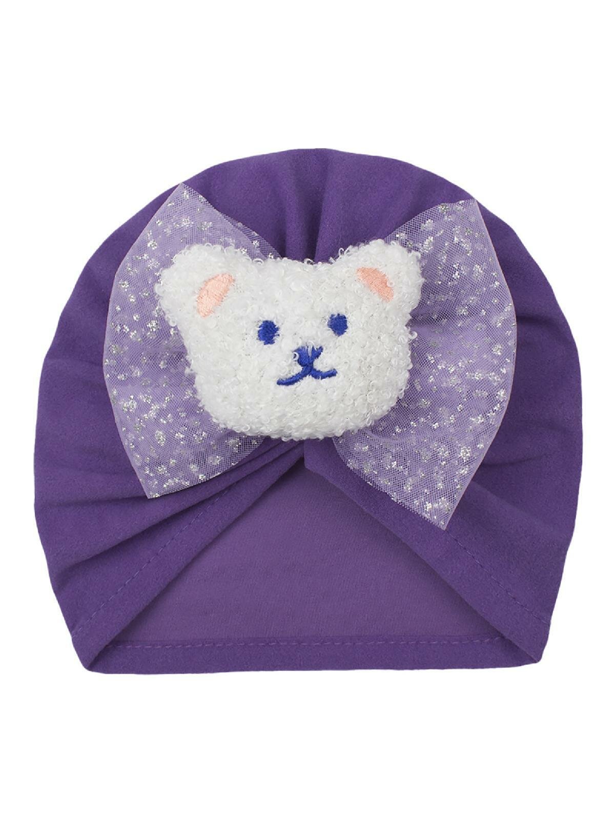 Детская шапочка-тюрбан с бантом, Фиолетовый