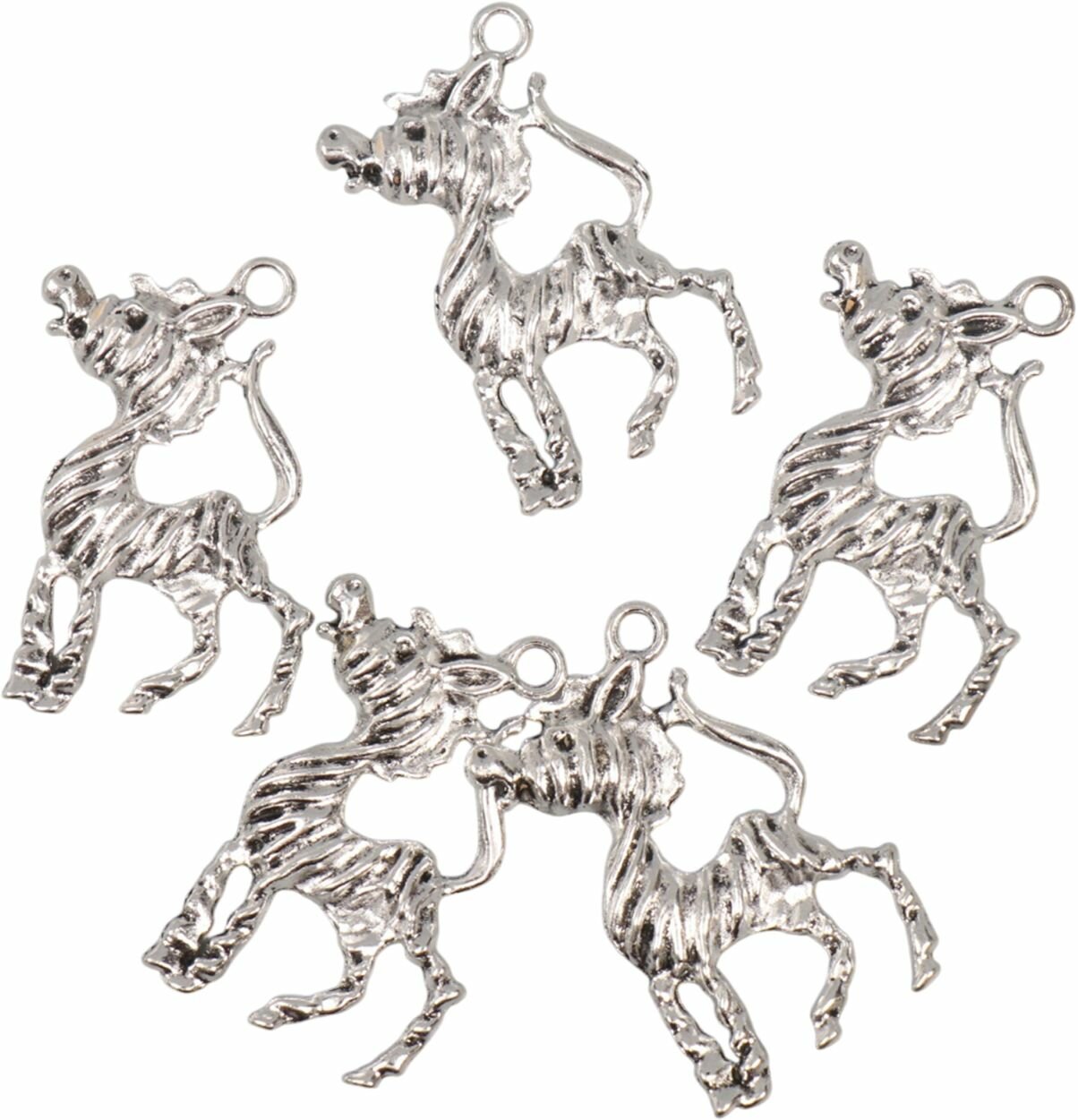 Декоративная подвеска "Весёлая зебра", набор подвесных металлических заготовок для творчества и рукоделия с петелькой, в комплекте 5 шт, 4.1х3.3 см