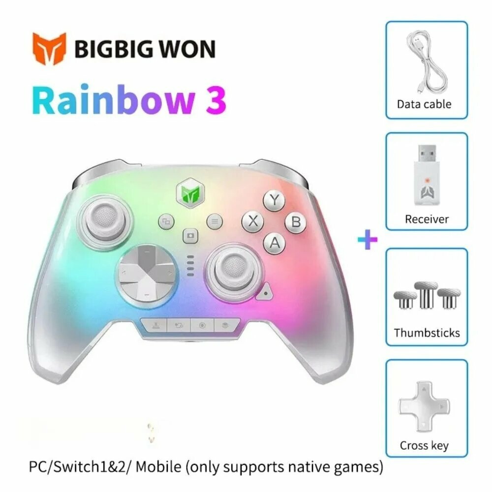 BIGBIG WON Rainbow 3 Беспроводные игровые контроллеры NearLink 2.4G Hall Joystick Micro Motion Button RGB Геймпад для ПК(without charging dock)