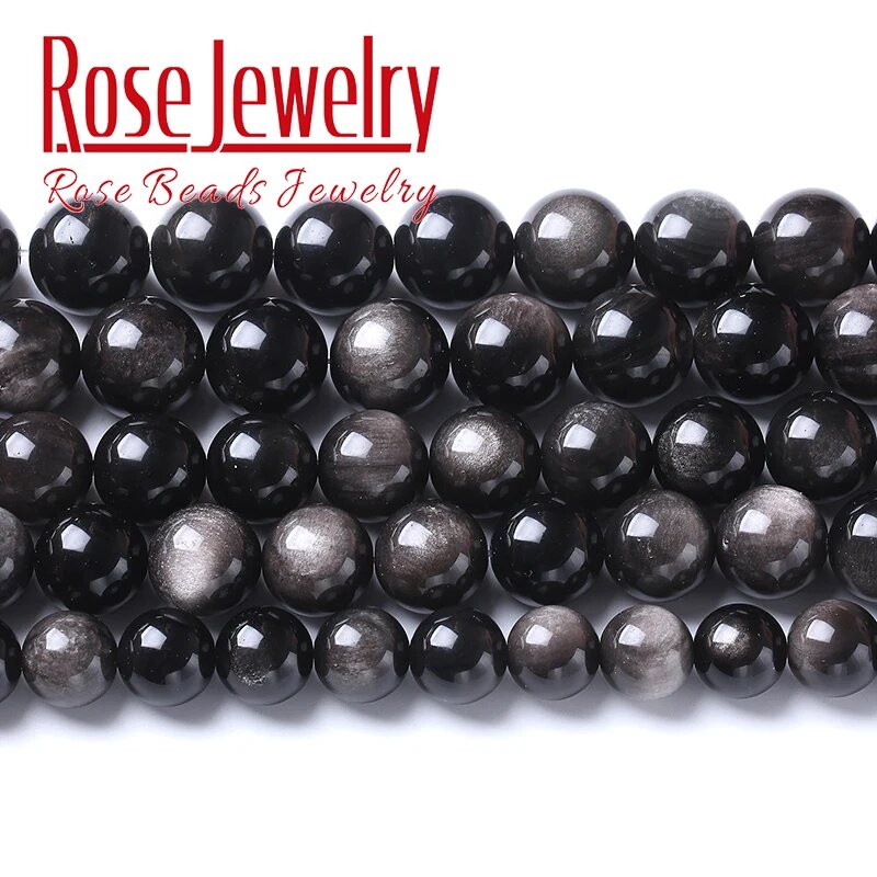 Бусины из синего тигрового глаза Rose and Beads 4-14 мм Черный, 8mm 46pcs beads, Silver Obsidian