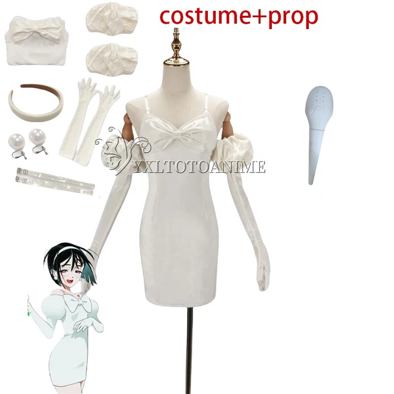 Костюм Для Косплея Sua Anime С Микрофоном, Белое Платье, Черный Короткий XXL, costume and prop