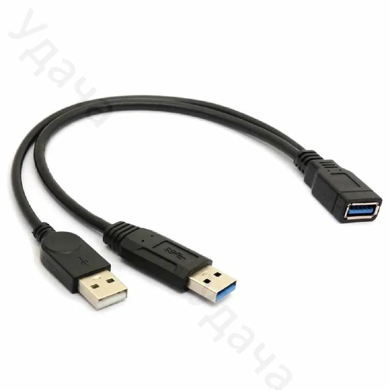 Кабель для подключения периферийных устройств USB 3.0 на 2xUSB (USB 3.0/USB 2.0) доп питание Y, чёрный
