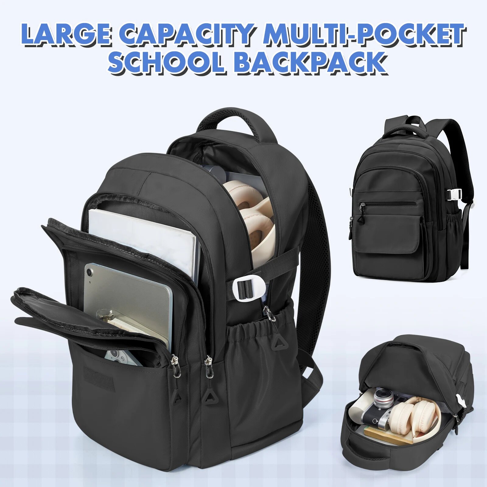 Универсальный Нейлоновый Школьный Рюкзак Для Мальчиков И Девочек, Студенческий, Черный, Black