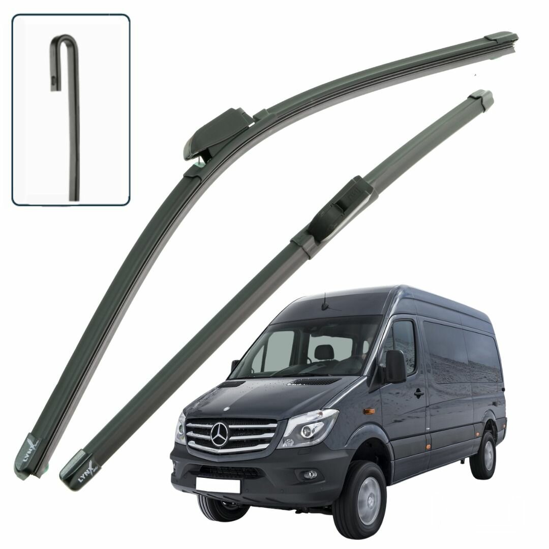 Дворники Mercedes-Benz Sprinter Classic W909 / Мерседес-Бенц Спринтер Классик В909 фургон 2013 - 2018 Щетки стеклоочистителя бескаркасные автомобильные LYNXauto 600мм-530мм к-т 2шт.