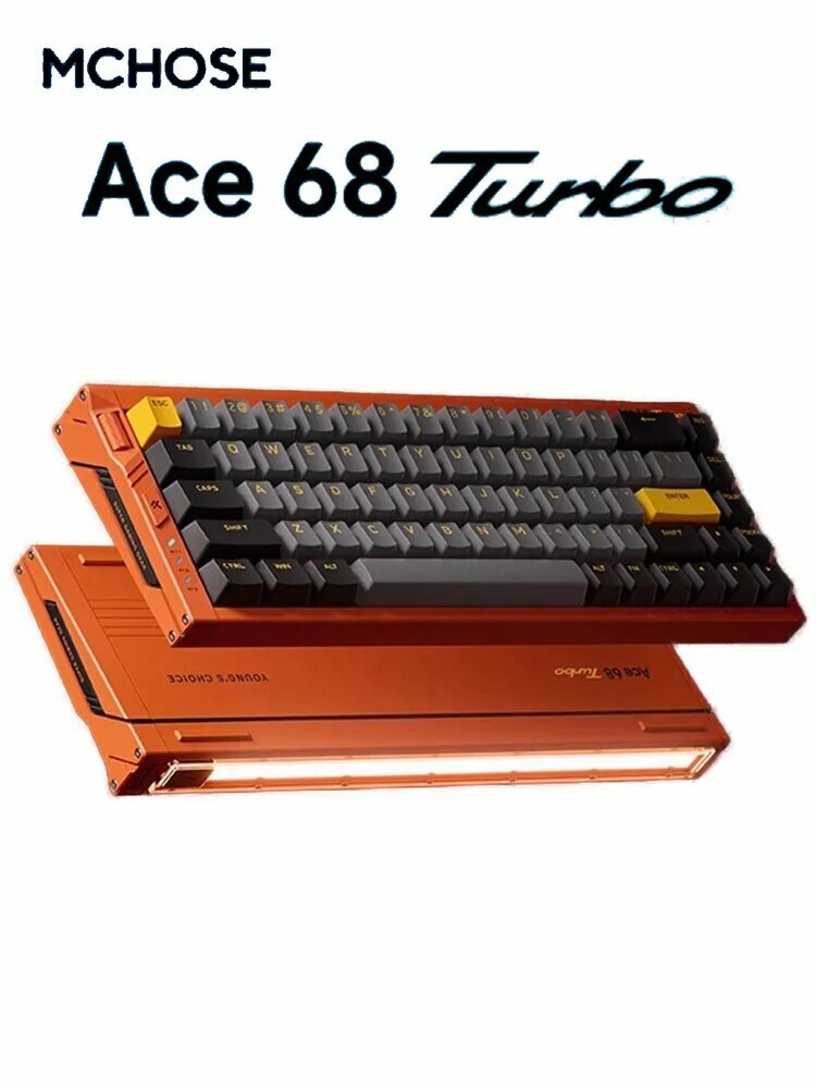 MCHOSE Игровая клавиатура проводная MCHOSE Ace 68 Turbo (Taishan Magnetic Switches GT) : Механическая клавиатура с магнитными переключателями 16K, для игр и киберспорта, полностью алюминиевый корпус, Английская раскладка, оранжевый
