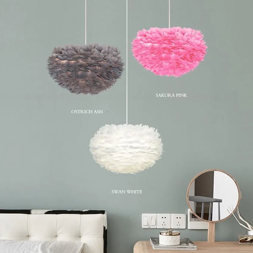 Люстра из перьев, LED, 30 Вт, розовый, 300x300x300 мм, нейтральный белый свет — фото 1