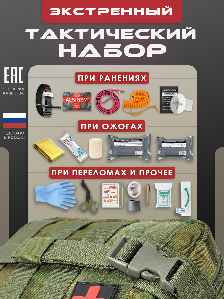 Аптечка СВО тактическая укомплектованная, отрывной подсумок, мох
