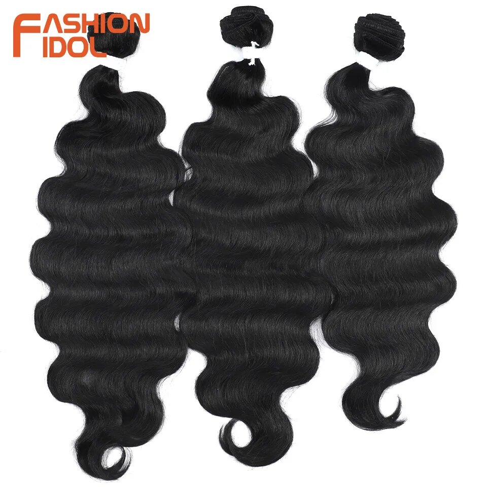 Синтетические пучки для наращивания FASHION IDOL, 30 дюймов, волнистые, черные