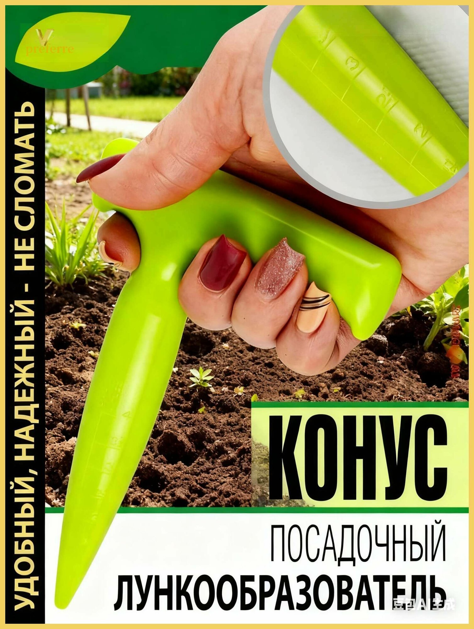 Конус посадочный лункообразователь, сажалка ручная садовая для луковиц, мелких семян и растений