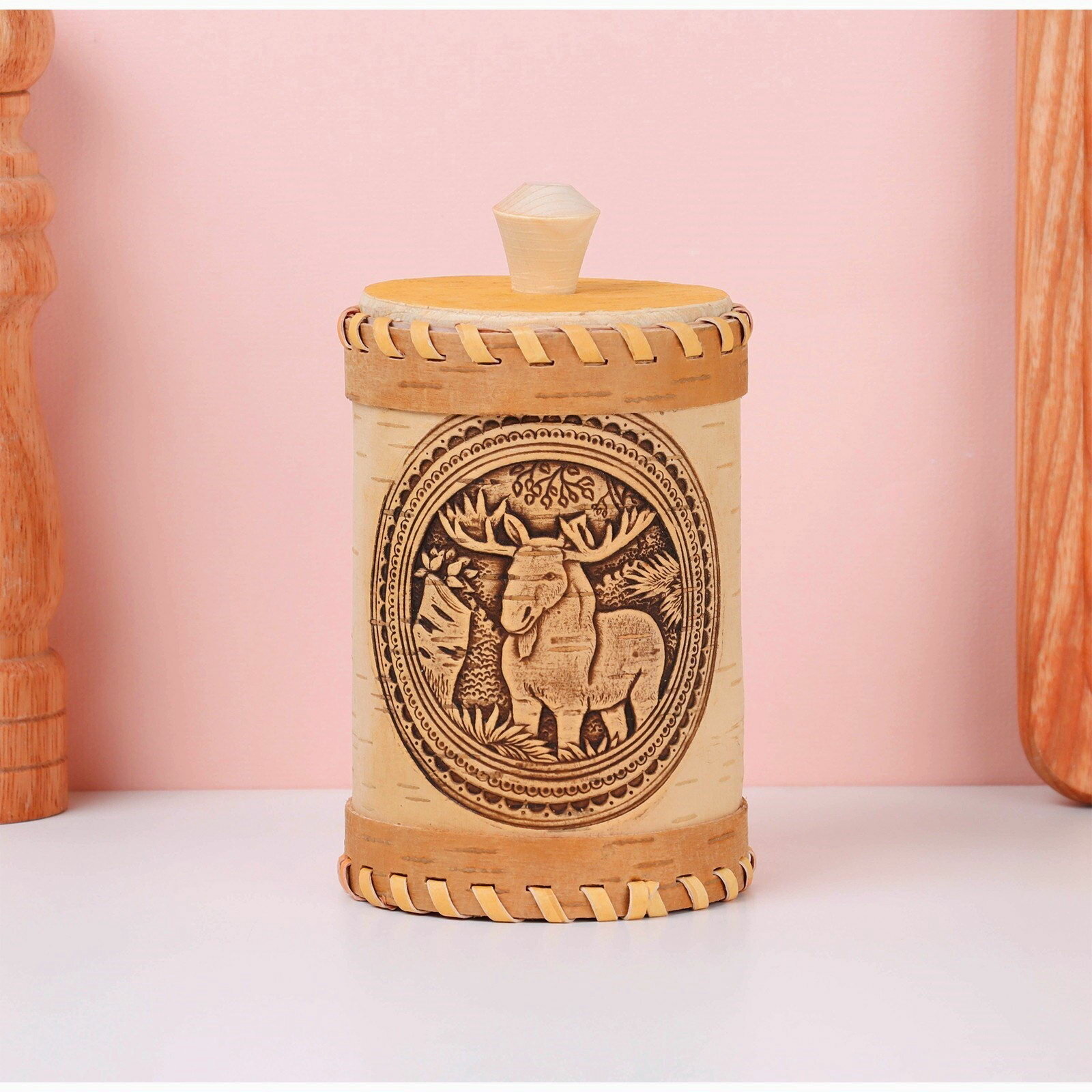 Туес "Лось", банка для хранения, 8x8x14 см, береста, назначение: для кофе и чая