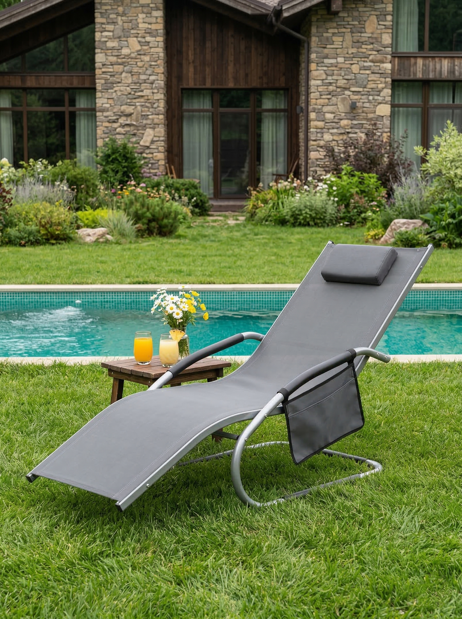 Кресло-качалка-шезлонг анатомический из стали и текстилена Рипозо (Riposo), серый