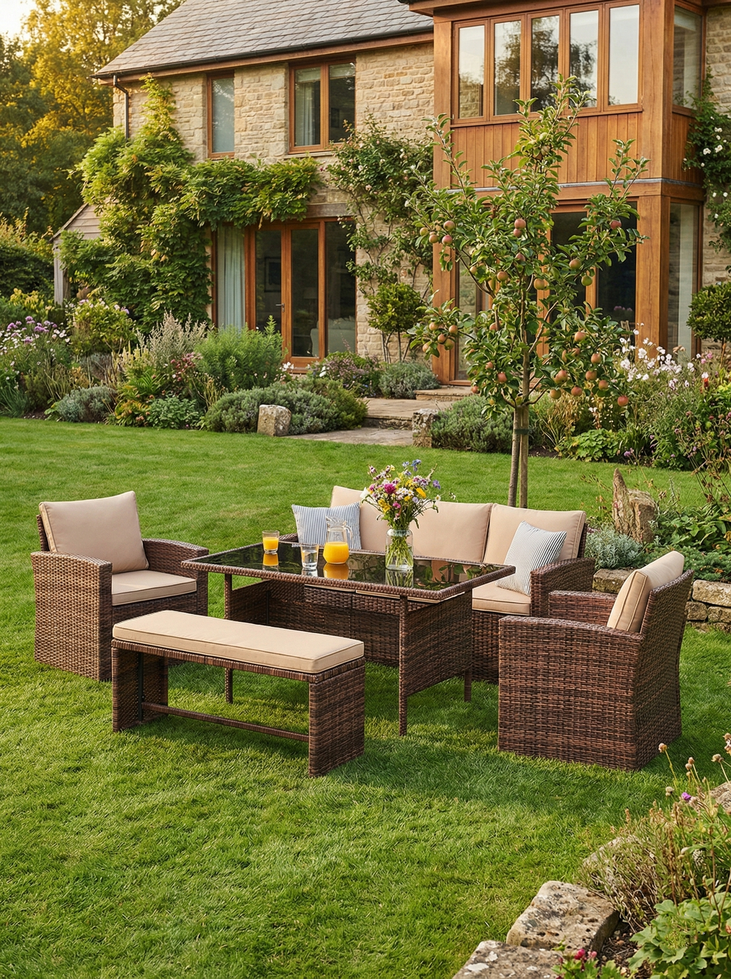 Комплект мебели Римини-7 классик из искусственного ротанга, капучино