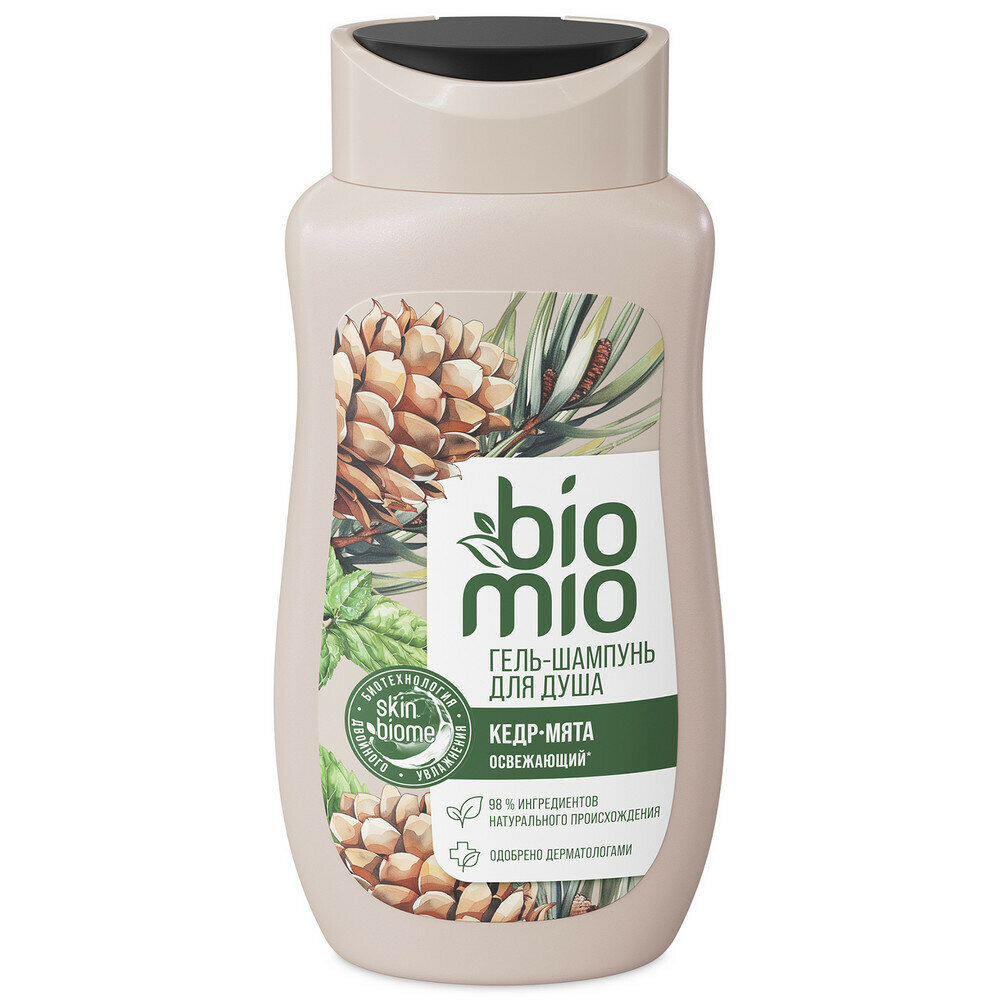 Biomio bio shower body&hair gel 2-in-1 гель-шампунь для душа натуральный с эфирными маслами мяты и кедра для мужчин 250 мл