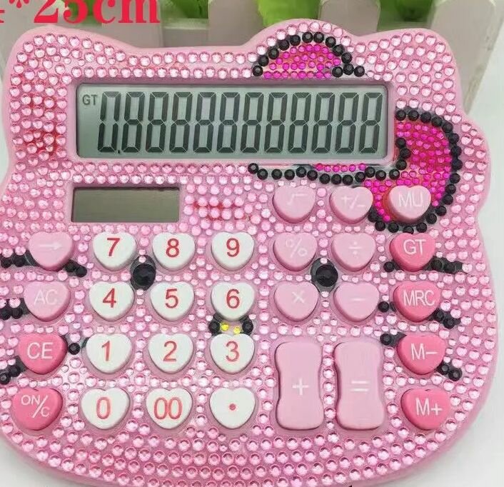 Калькулятор Hello Kitty, розовые стразы, кардиоидная кнопка, Silent, 14x12,5 см (солнечная панель)