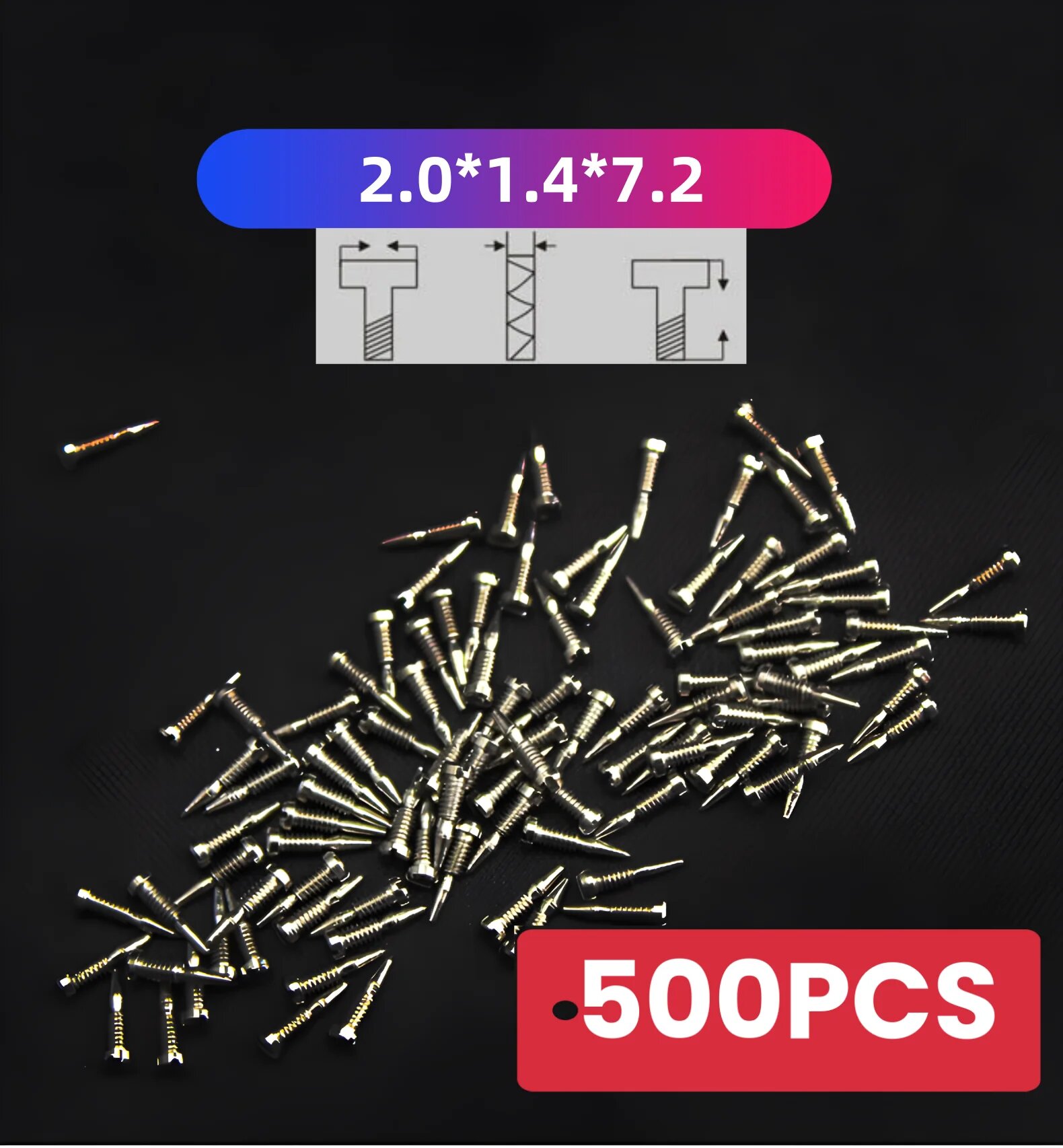 500 шт. саморез для очков 2.0*1.4*7.2