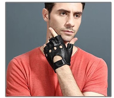 Кожаные мужские перчатки без пальцев черные L Velcro