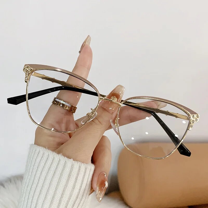 CCspace Винтажные очки для близорукости с бриллиантами Gold tea
