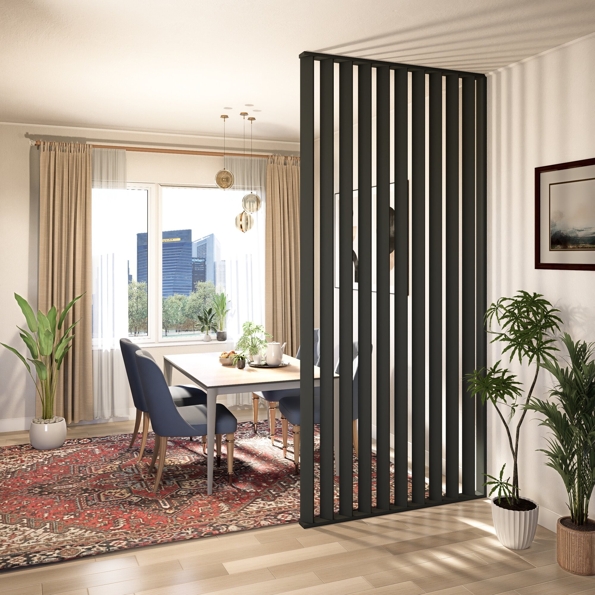 Реечная перегородка для зонирования пространства 1302 мм, Черный