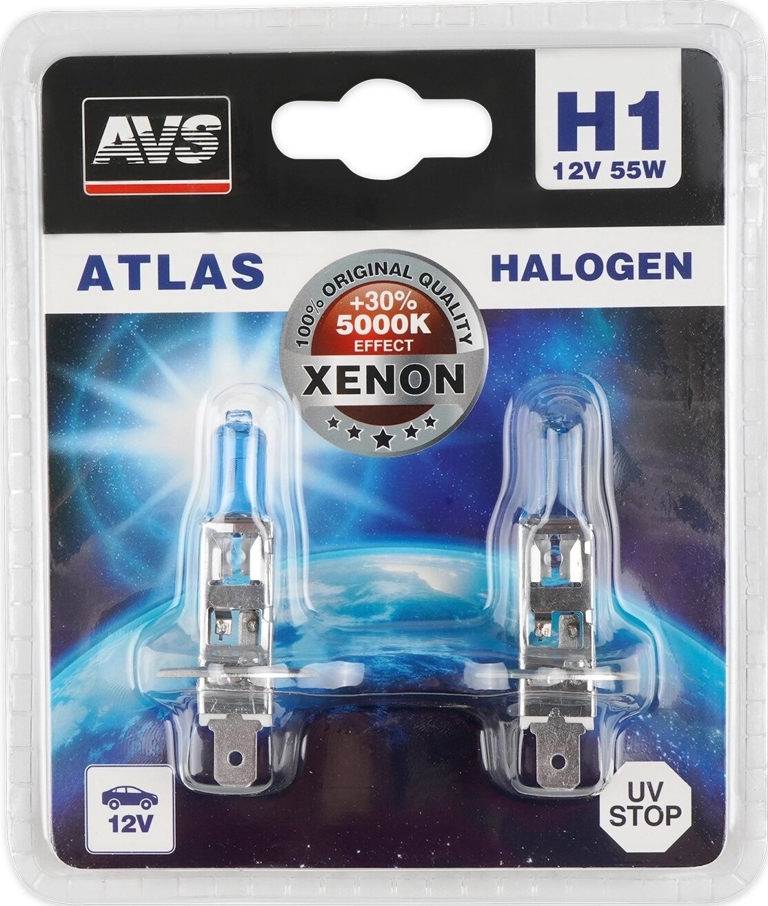 Комплект галогенных ламп AVS ATLAS/5000К/ H1.12V.55W. блистер 2шт.