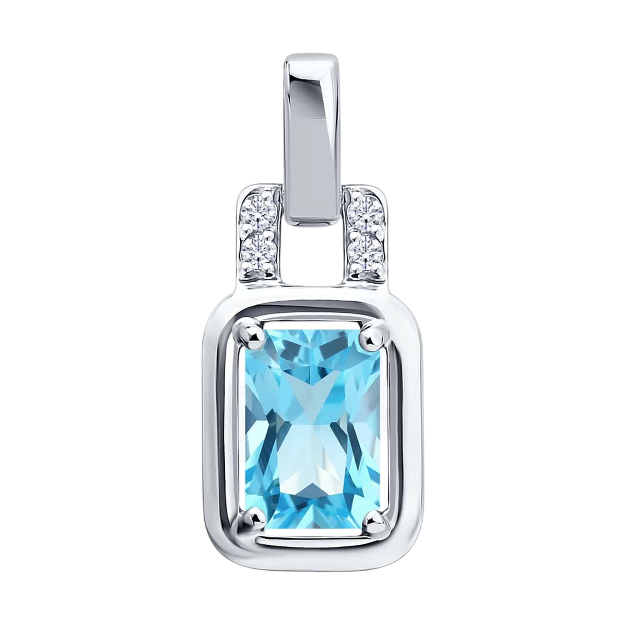 Подвеска, белое золото, 585 проба, фианит, топаз