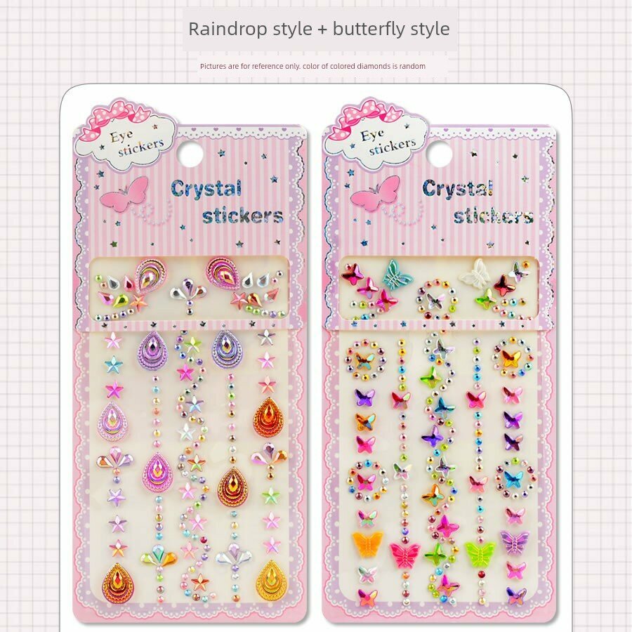 Кристаллические алмазные наклейки для детей: узор дождевой капли и бабочки, две штуки для макияжа и театрального