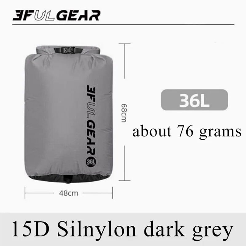 Гермомешки 3F UL GEAR 210T 15D Silnylon 12L 24L 36L Серый, 15D 36L Dark Grey