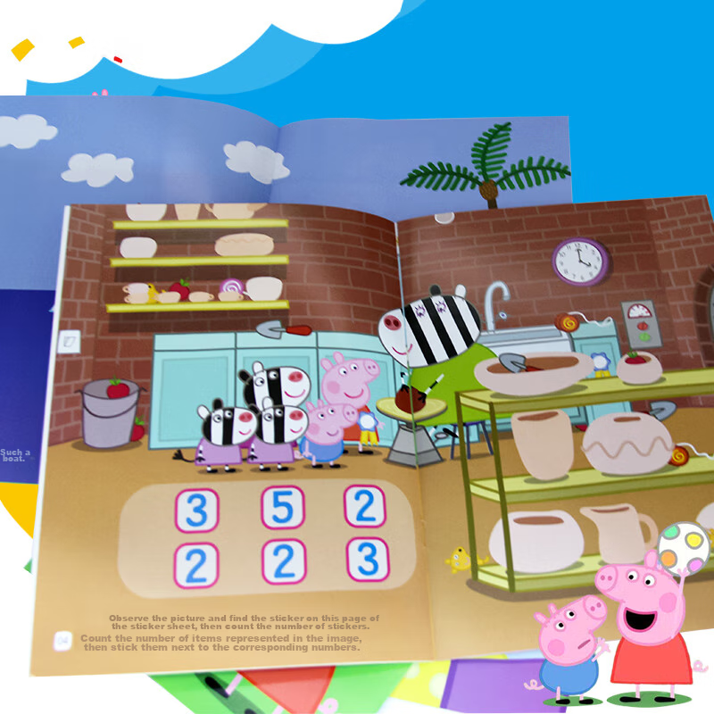 Набор наклеек Пеппа Свинки для детей (4 книги), игра на концентрацию для 3-6 лет, подарок на Новый год Цвет：Набор