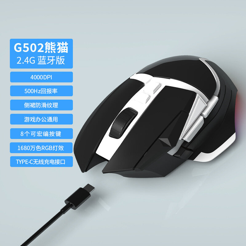 G502 Беспроводная игровая мышь версии Кунг-Фу Панда черного цвета с RGB для ПК, офиса и гейминга