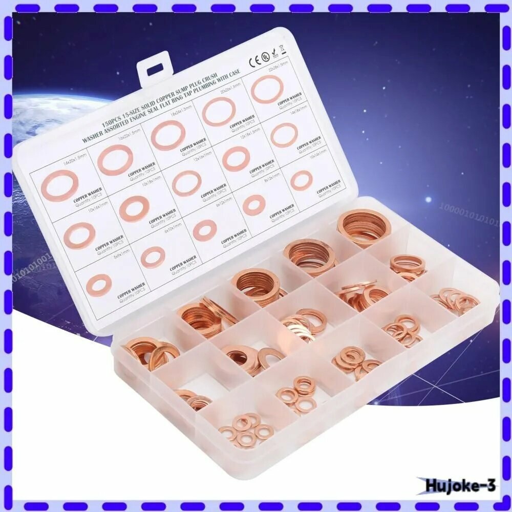 Кольцо уплотнительное медное 150шт, высокая температура, для водных и топливных соединений