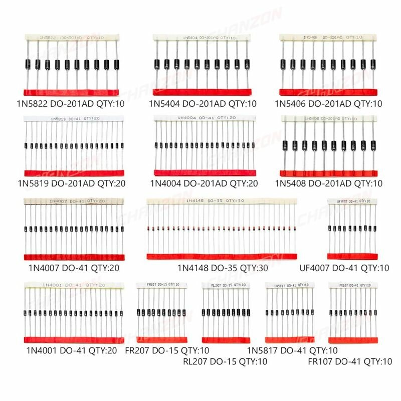200 шт быстро переключающийся диод Шоттки комплект 1N4001 1N4004 1N4007 1N5408 UF4007 FR207 1N5817 1N5819 1N5822 1N4148 RL207