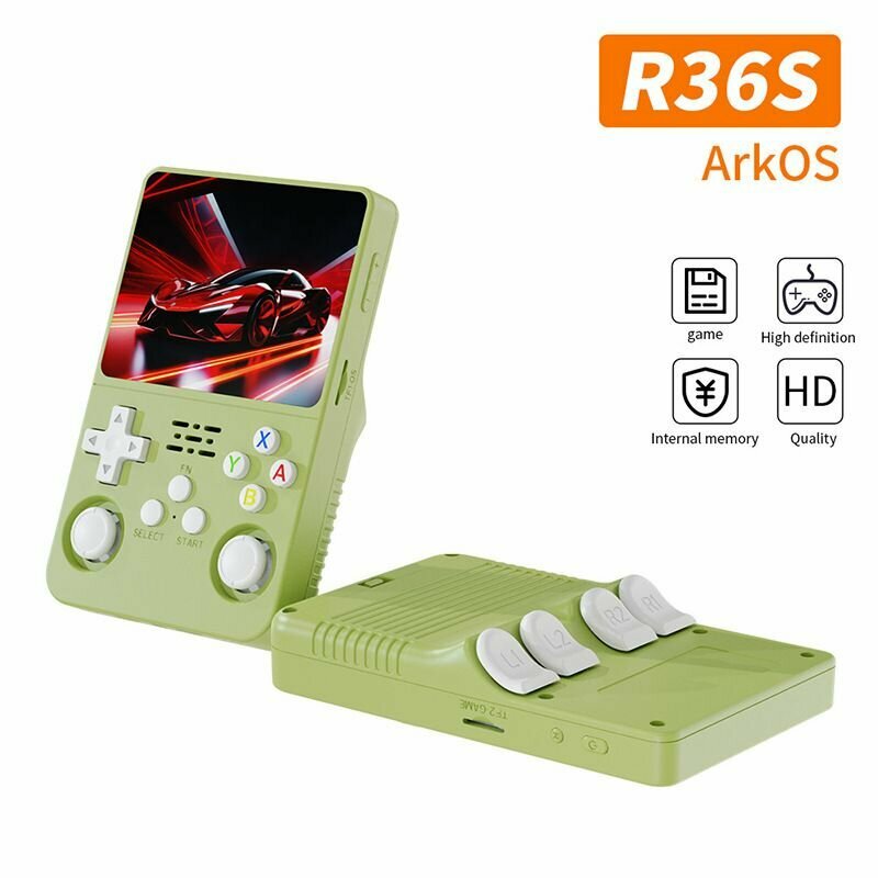 Игровая портативная мини консоль R36S с джойстиками 128G, светло-зеленый