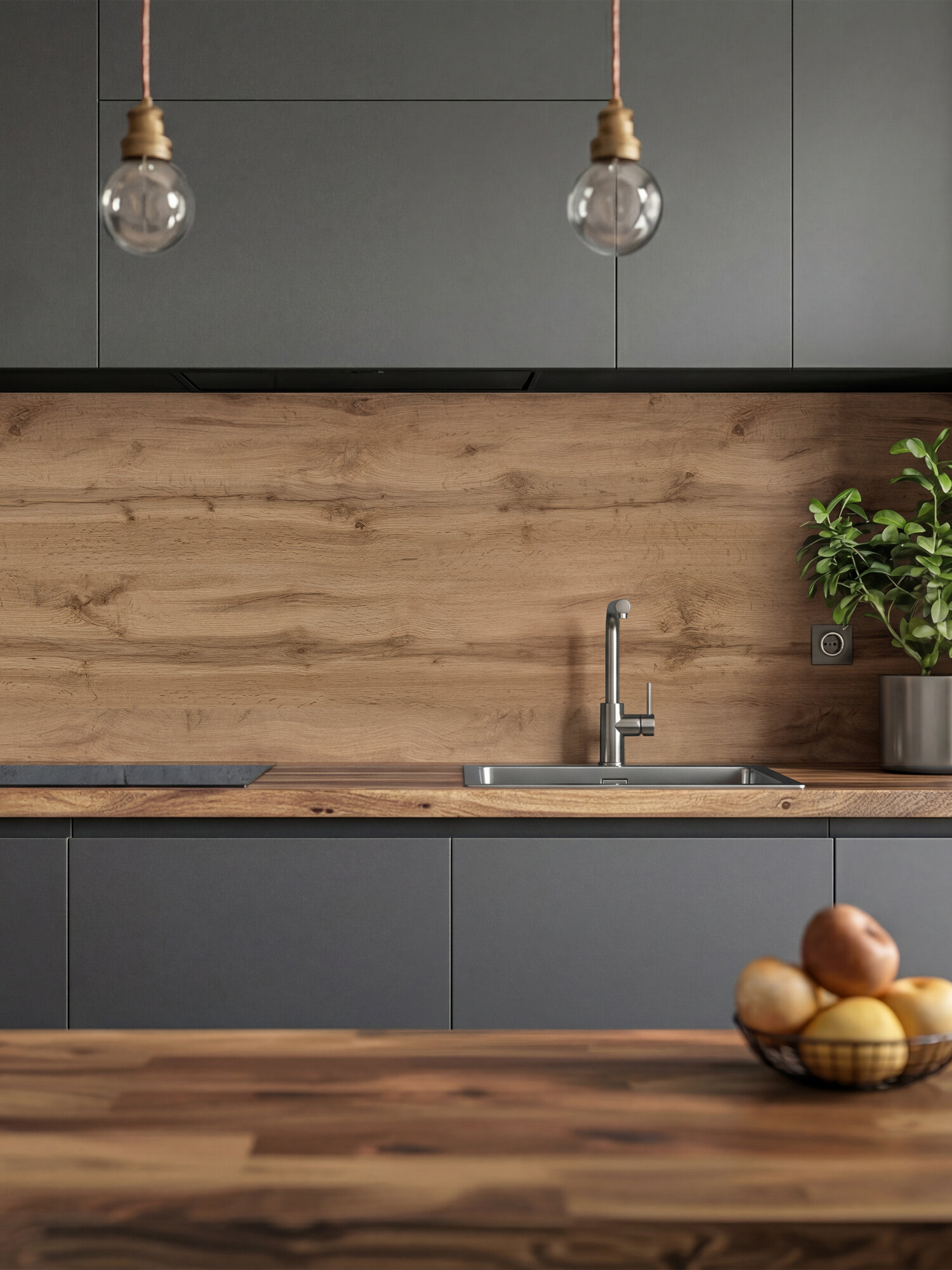 Фартук для кухни на стену 3000х600х1.5 мм АВС пластик с уф-печатью Дуб вотан